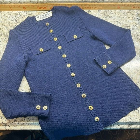 St. John | Sweaters | Vintage St John Knit Cardigan Sweater Navy Blue ...